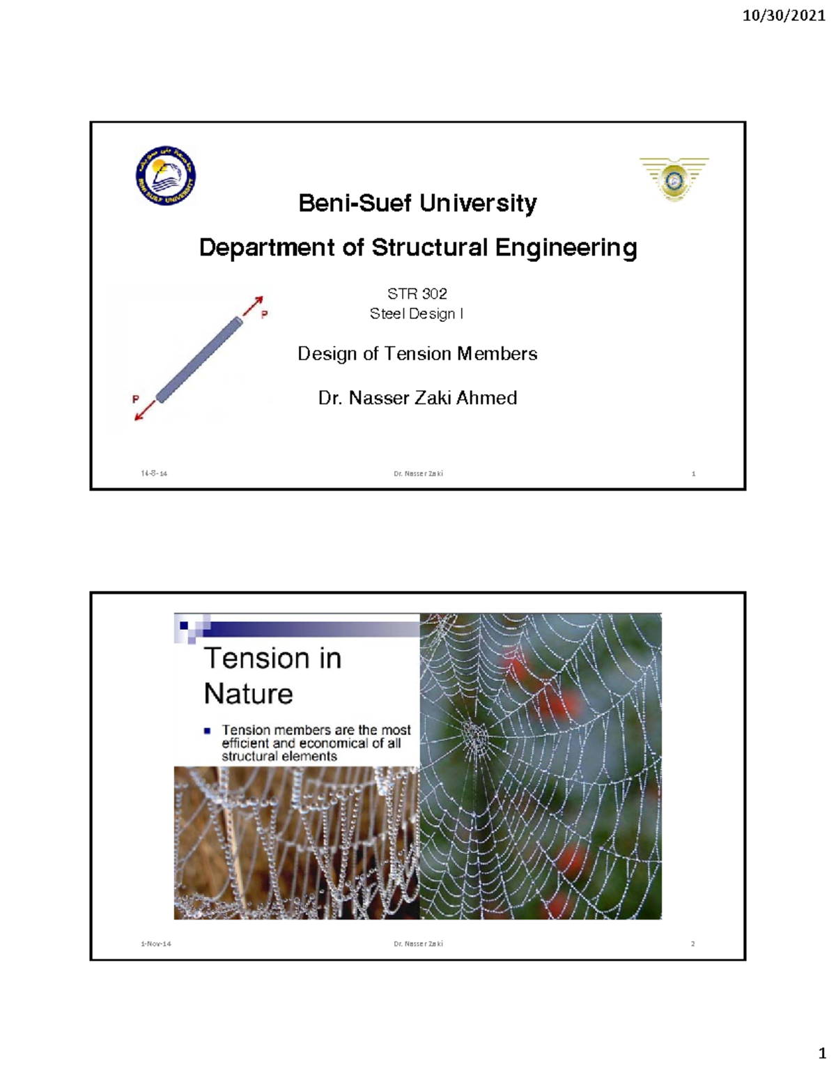 Lecture #4 Design of Tension Memebr - Beni−Suef University Department ...