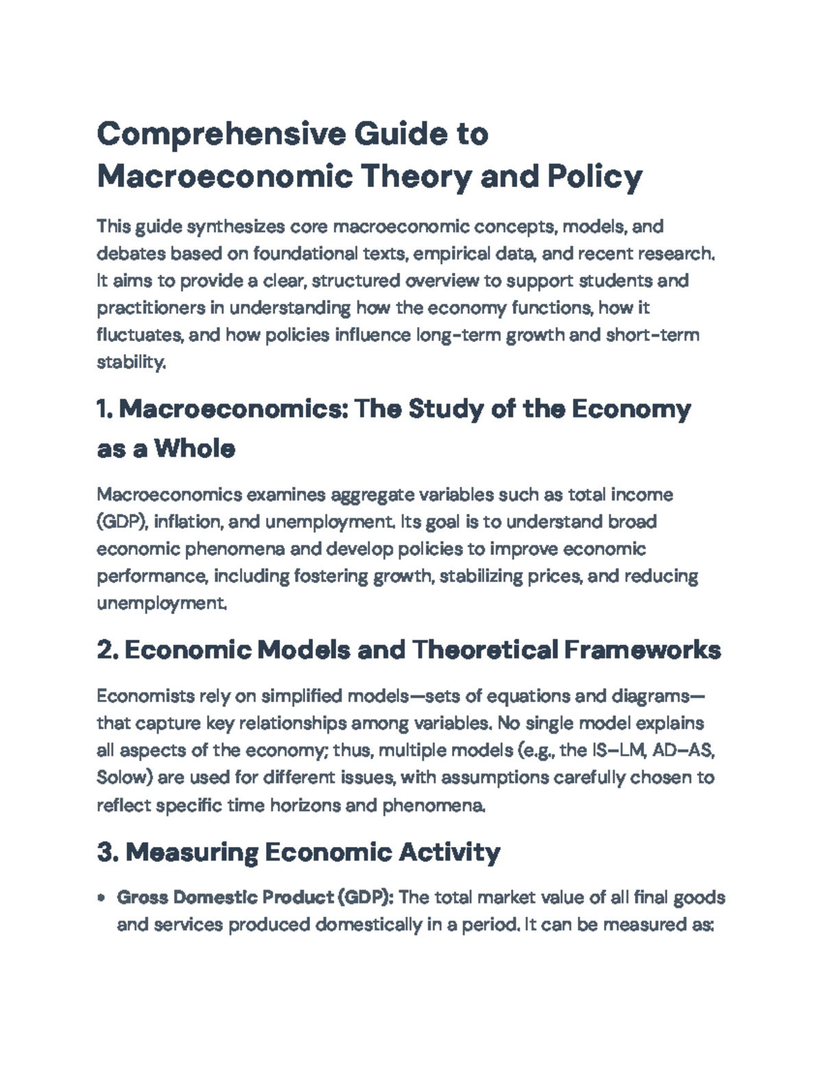 Comprehensive Guide to Macroeconomic Theory and Policy (ECON 101 ...