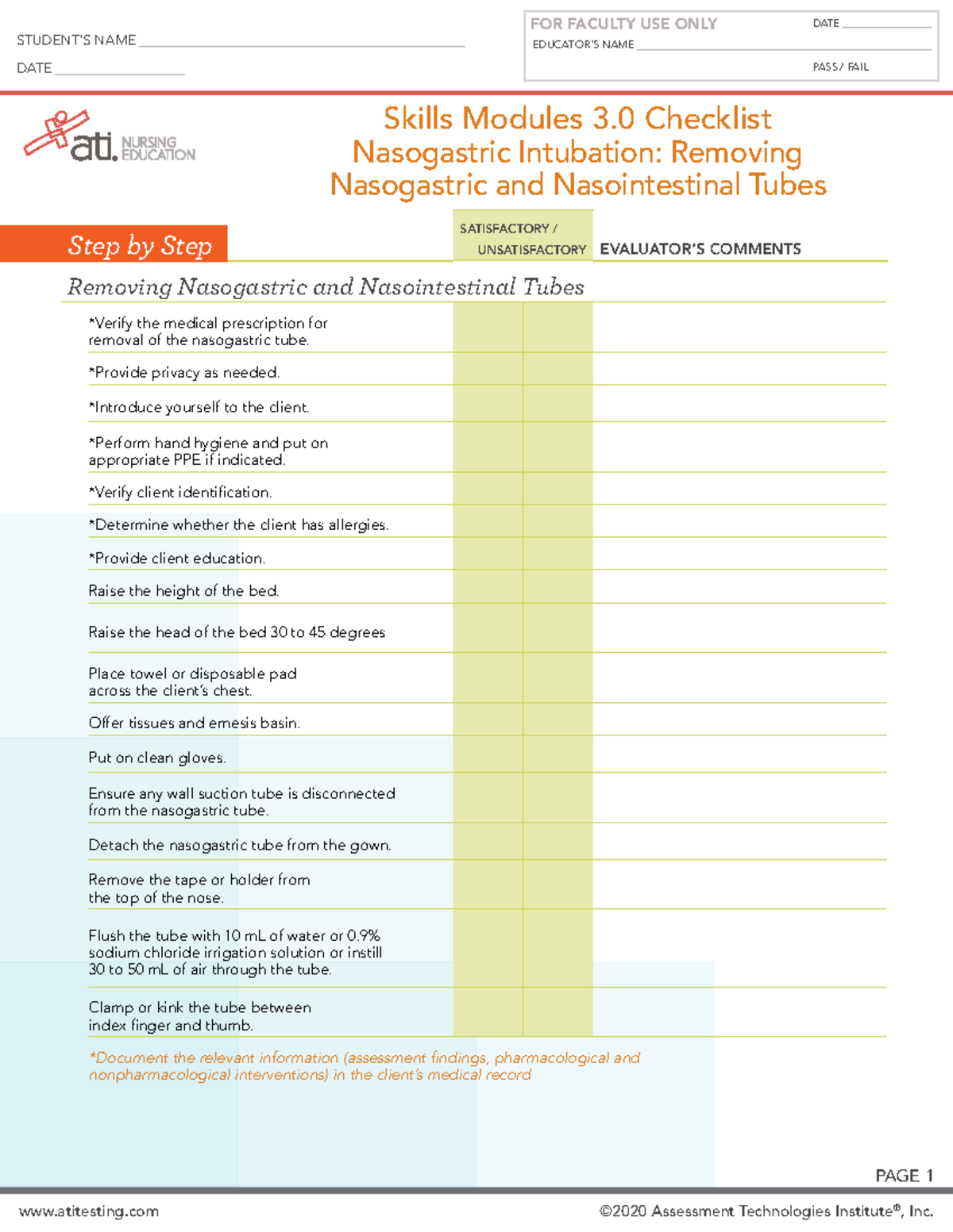 NURSING EDUCATION IL: Skills Checklist for Nasogastric Tube Removal ...