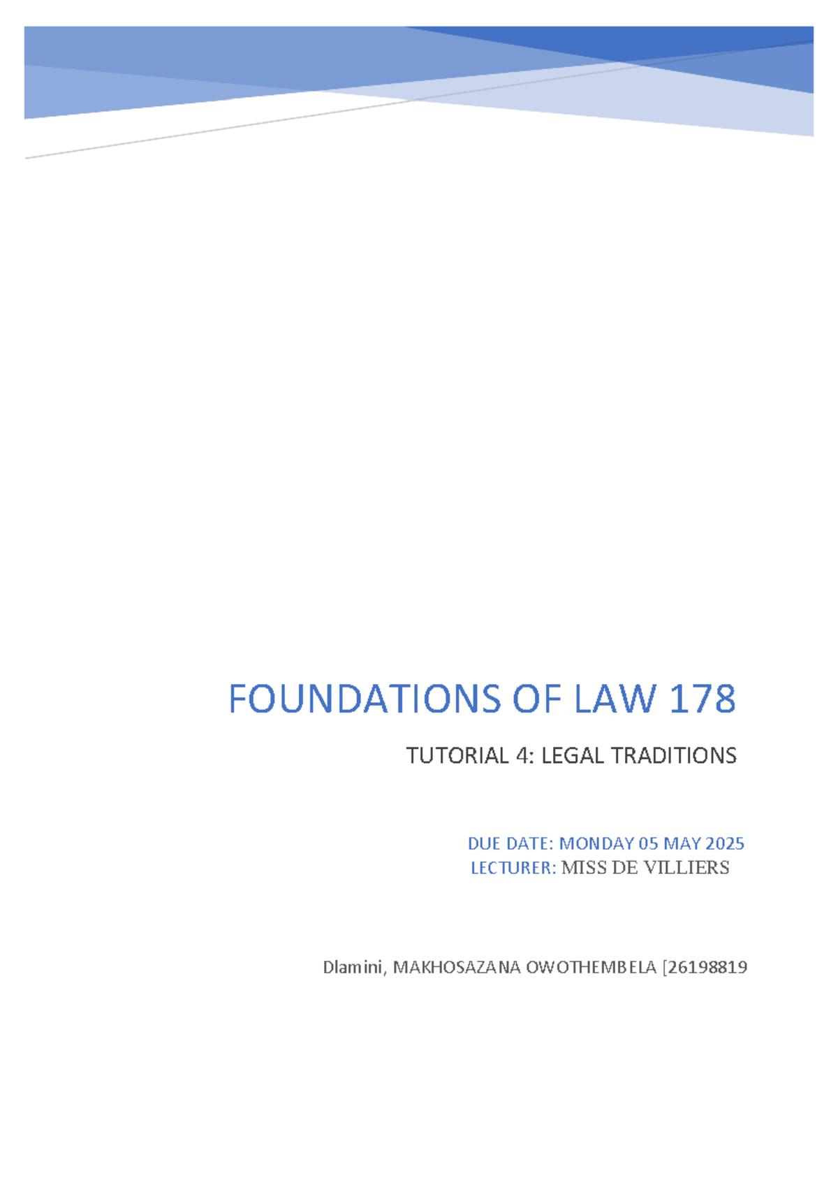 Foundations of Law 178 Tutorial 4: Understanding Legal Traditions - Studocu