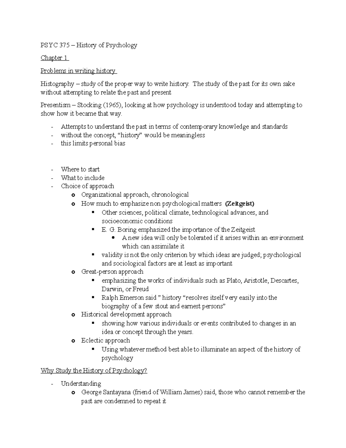 PSYC 375 - Comprehensive Notes on Chapter 1: History of Psychology ...