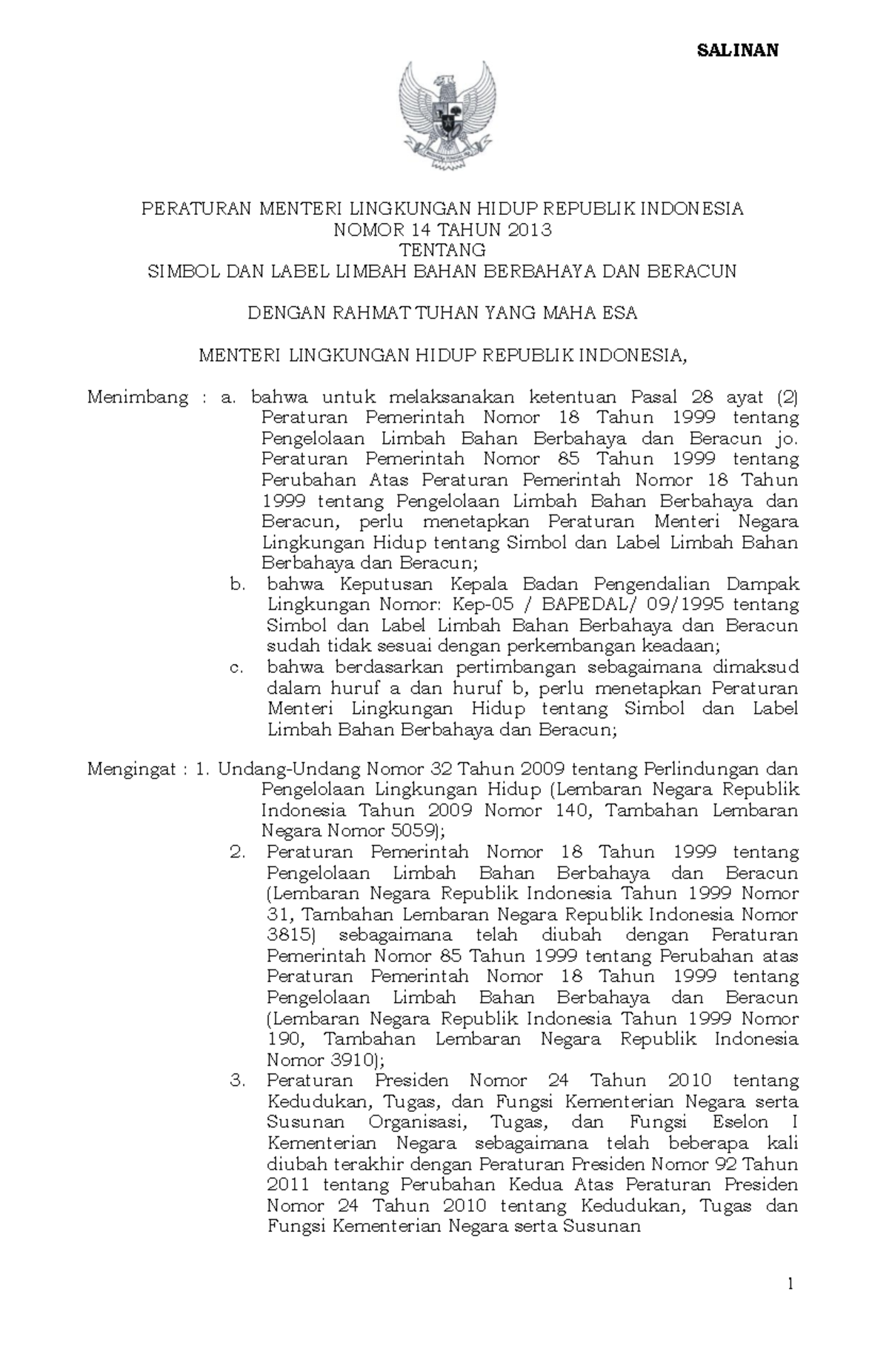 Peraturan Menteri Lingkungan Hidup RI No. 14/2013: Simbol & Label ...