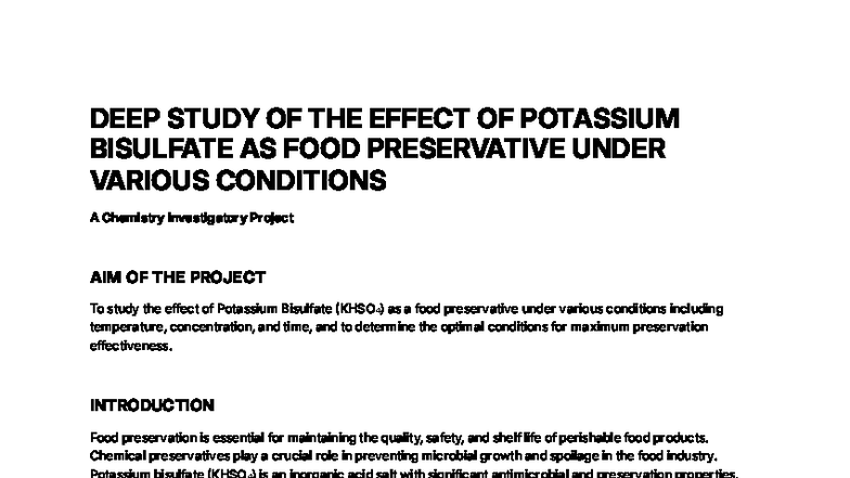 KHSO₄ Food Preservative Study: Effects of Temp, Conc, & Time - Studocu