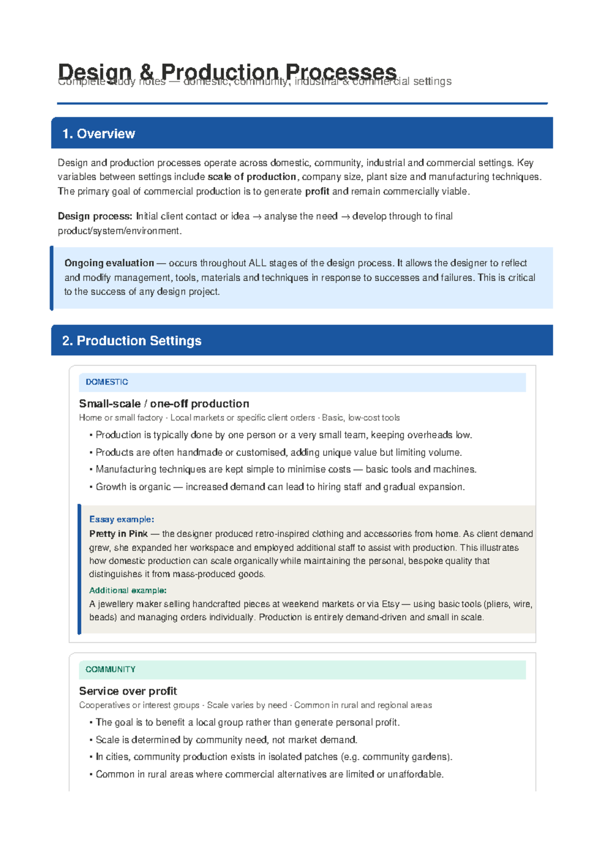 Design Processes: Comprehensive Study Notes on Production Settings ...
