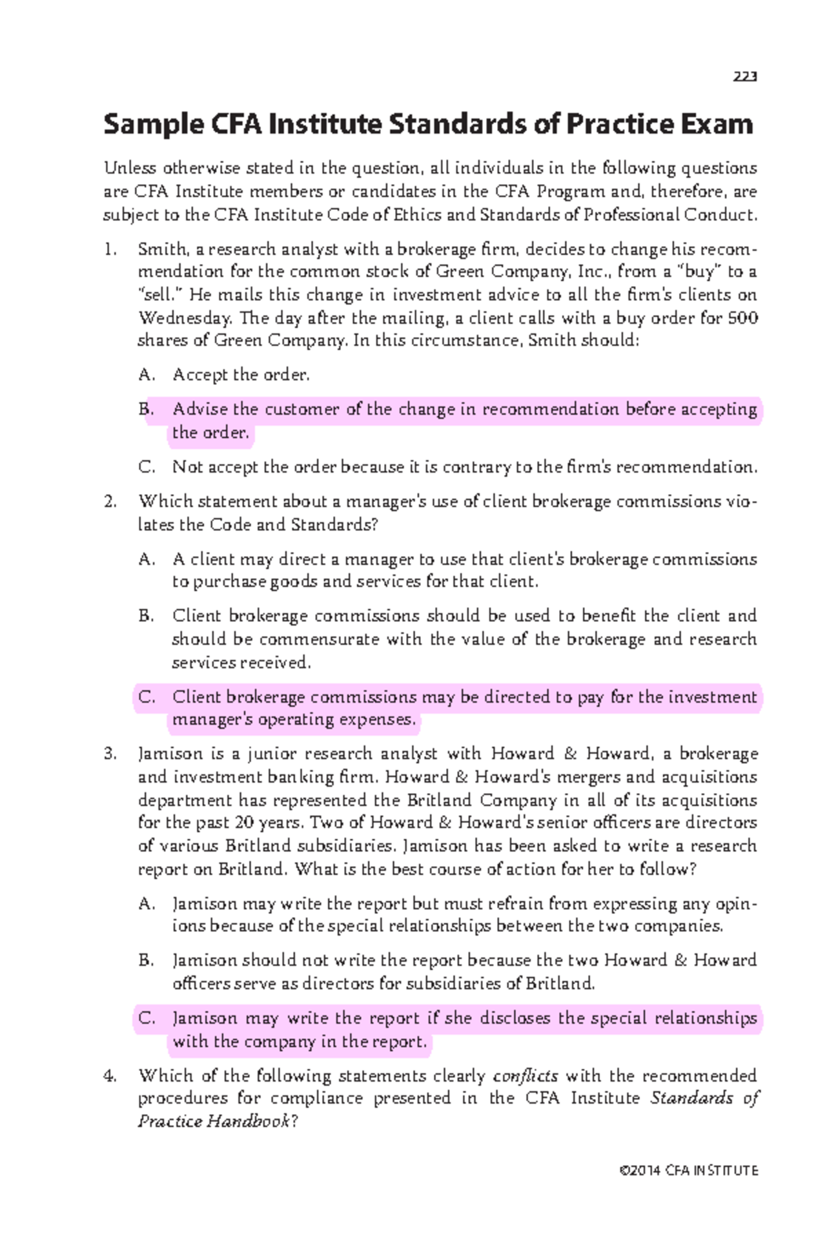 CFA Level 1 Ethics Quiz: 40 Questions on Standards of Practice - Studocu