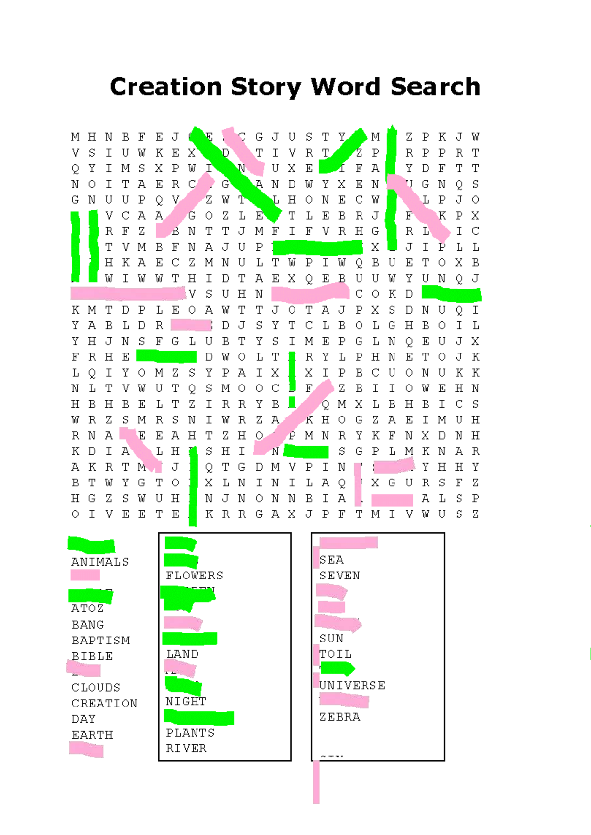 Creation Story Word Search Puzzle for Class Activity - Studocu