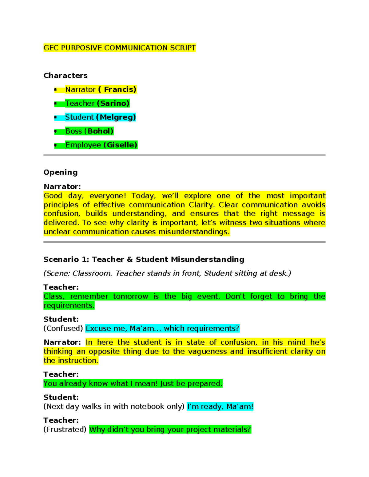 GEC Purposive Communication Script: Clarity in Misunderstandings - Studocu
