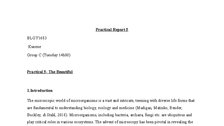 Practical Report 5: Microscopic Study of Microorganisms BLGY1683 - Studocu