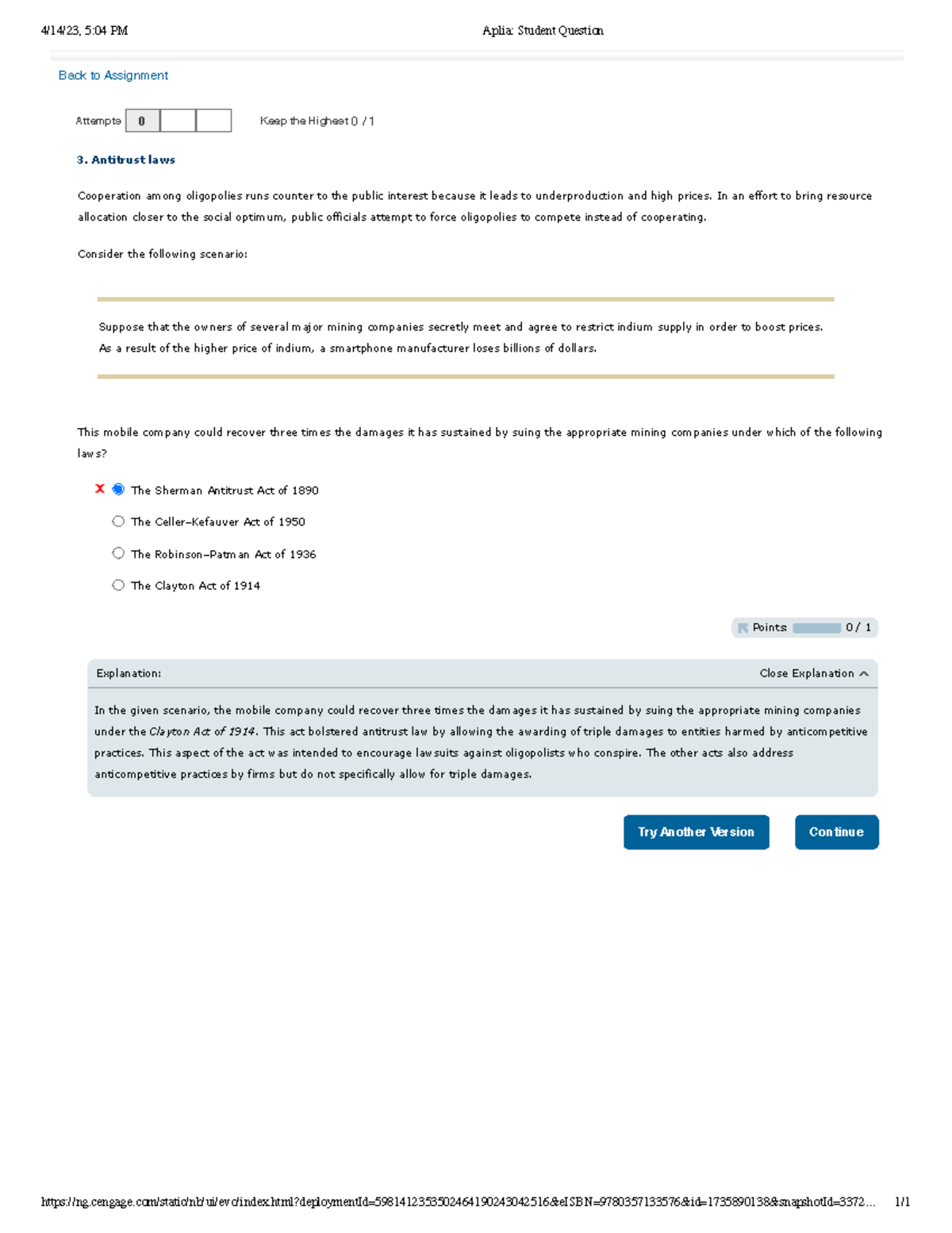 mod 7 quiz ? three - 4/14/23, 5:04 PM Aplia: Student Question - Studocu