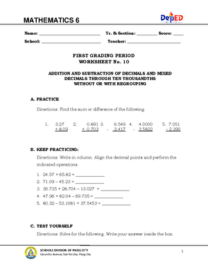 Math 6-Q1-DW1 - Modules - SCHOOLS DIVISION OF PASIG CITY Caruncho ...