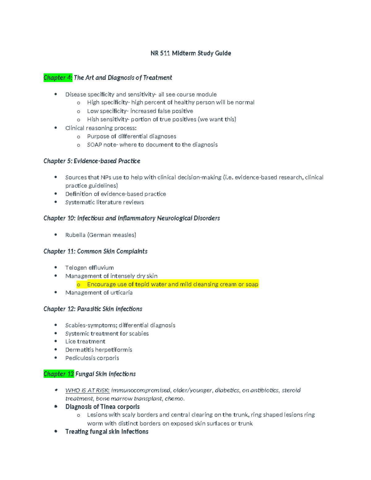 NR 511 Midterm study guide: Key concepts in diagnosis and treatment - Studocu