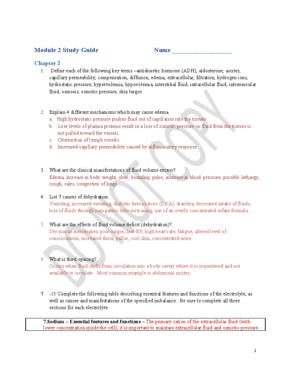 Module 2 Study Guide: Key Concepts in Fluid and Electrolyte Balance ...