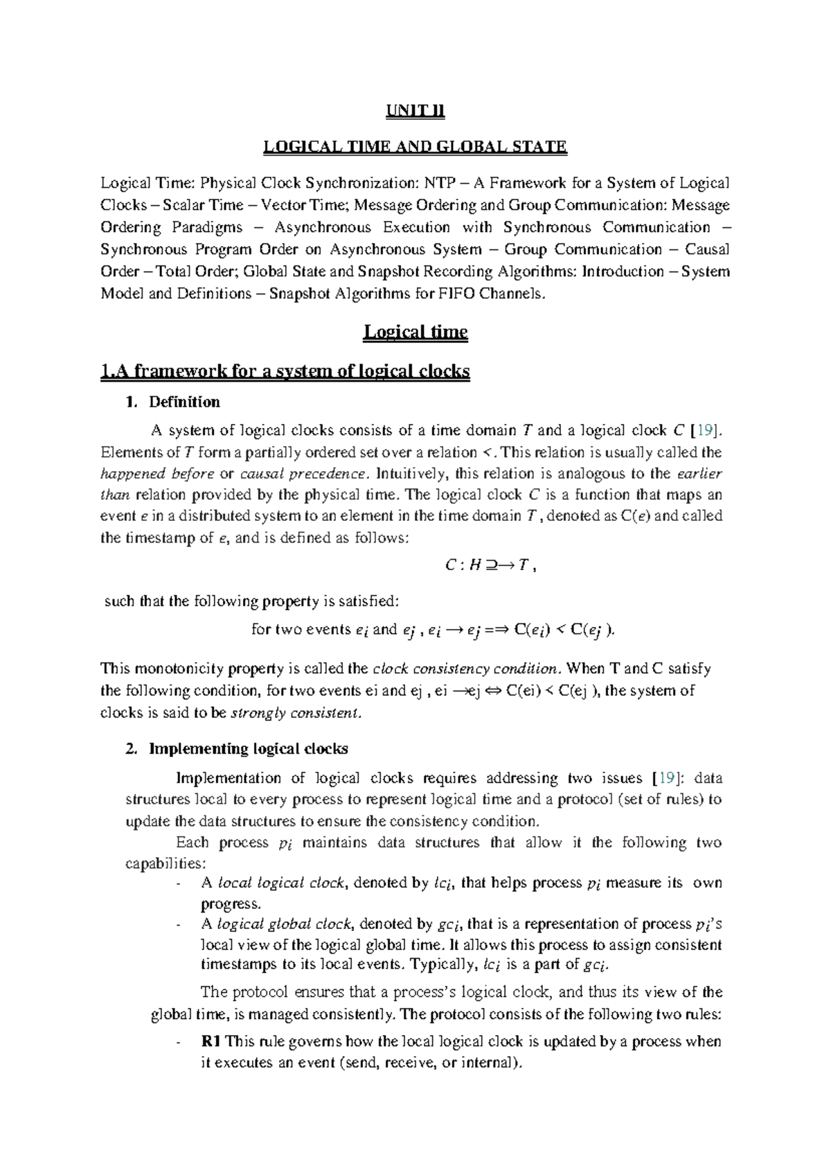 CS3551 - Distributed Computing - UNIT 2 - Logical Time & Global State ...