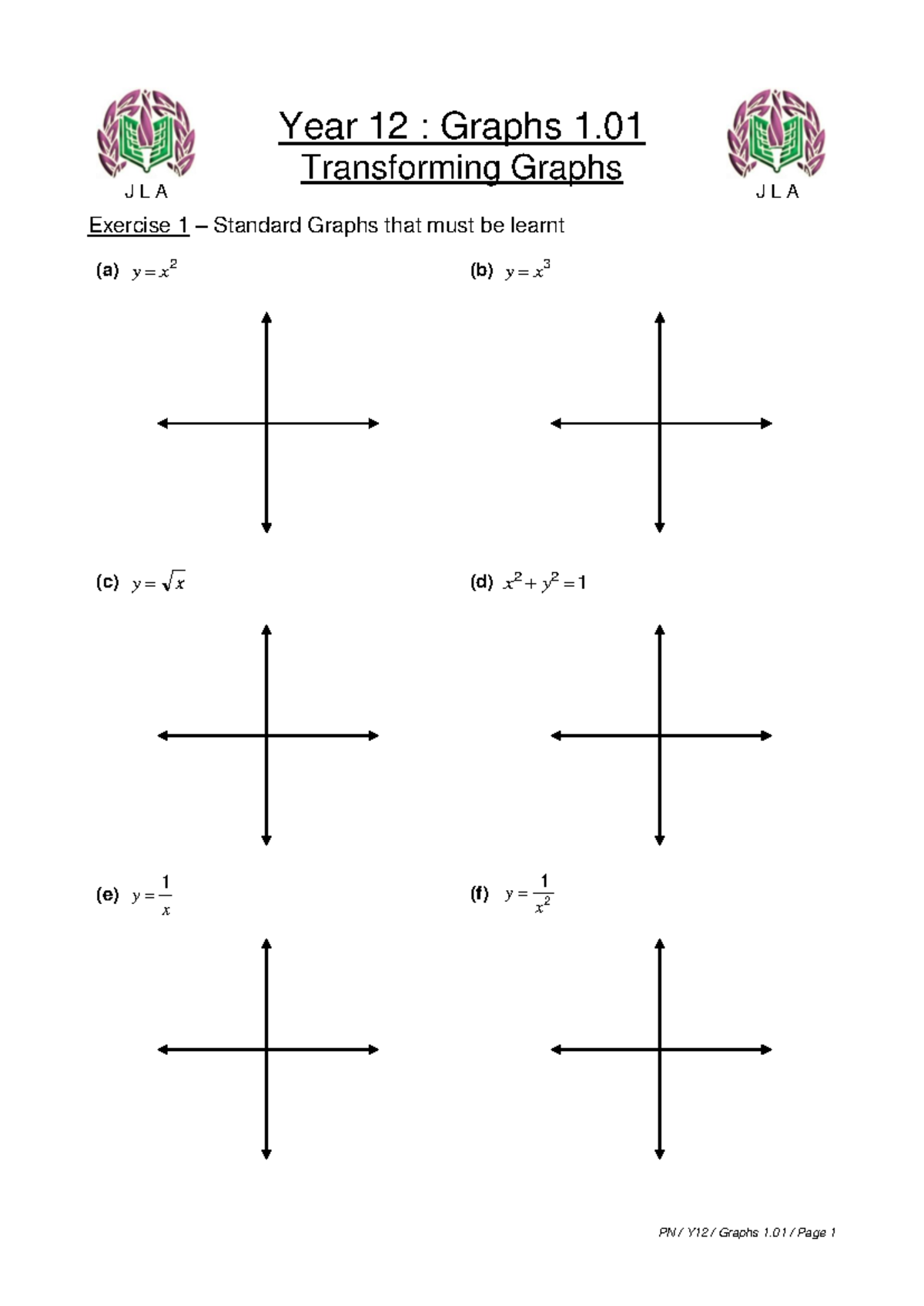Transforming Standard Graphs - Year 12 Graphs 1 Exercises - Studocu