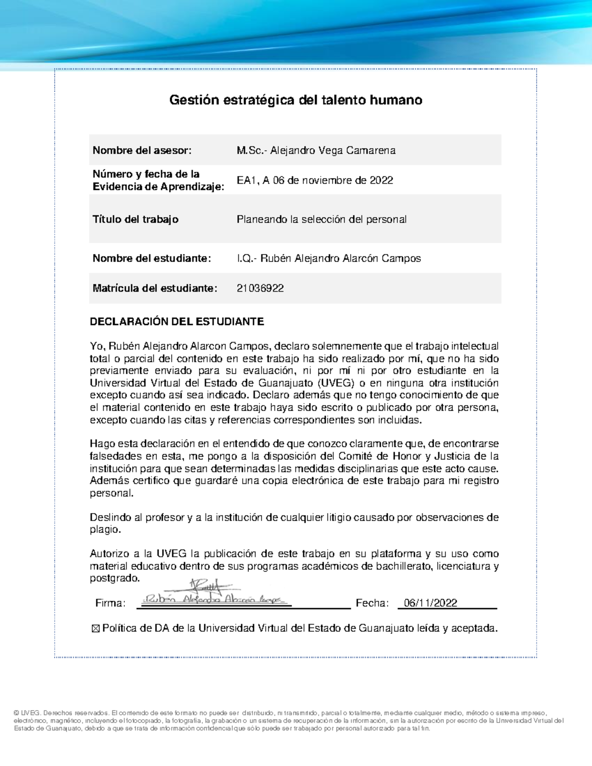 EA1 Planeación Estratégica para la Selección de Personal en UVEG - Studocu