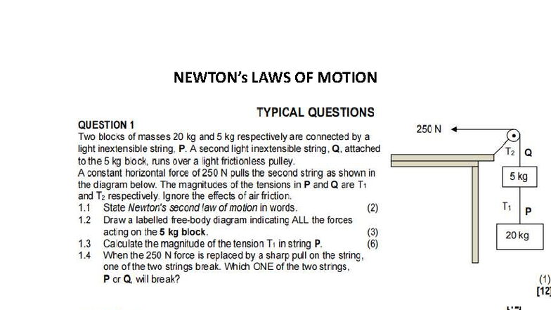 LAWS OF MOTION TYPICAL QUESTIONS - REVISION NOTES - Studocu