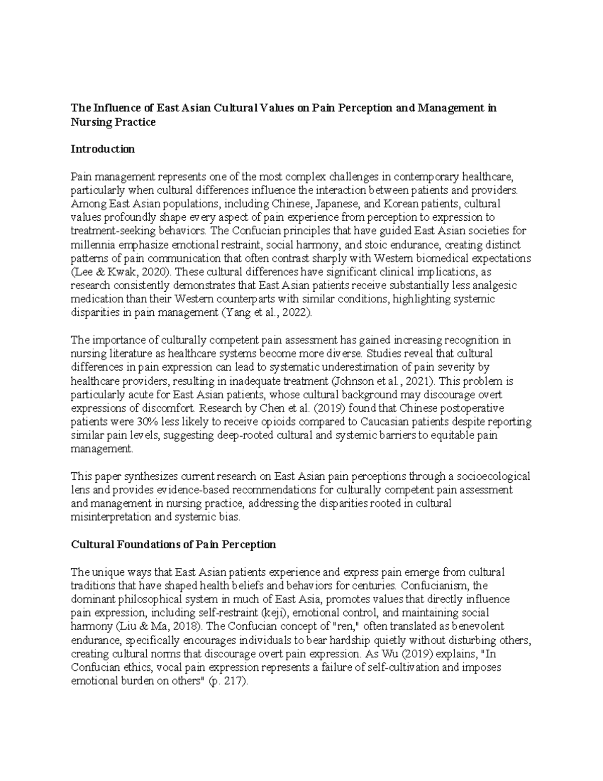 Cultural Influences on Pain Perception & Management in Nursing (NURS ...