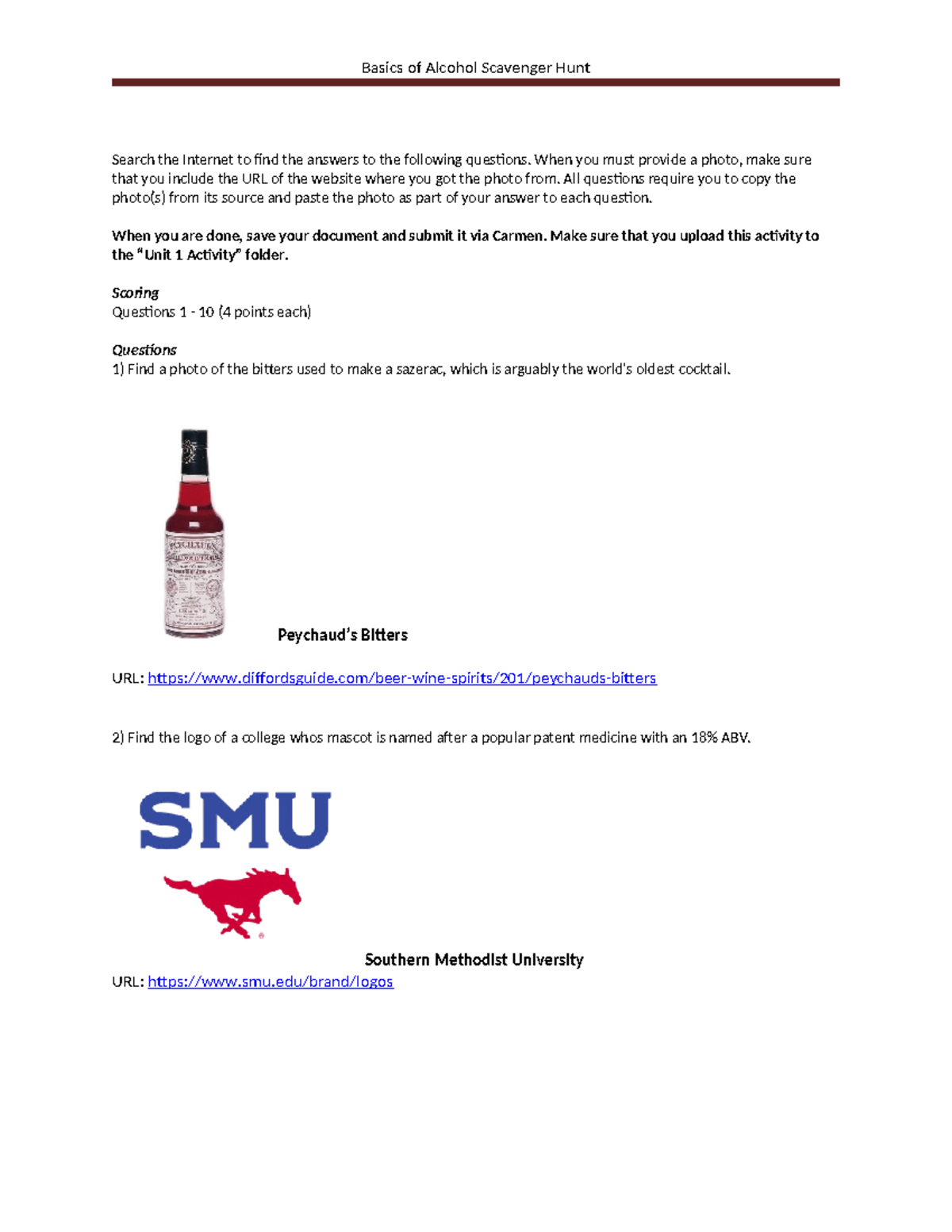 Alcohol Scavenger Hunt Assignment: Questions & Photo Guidelines - Studocu
