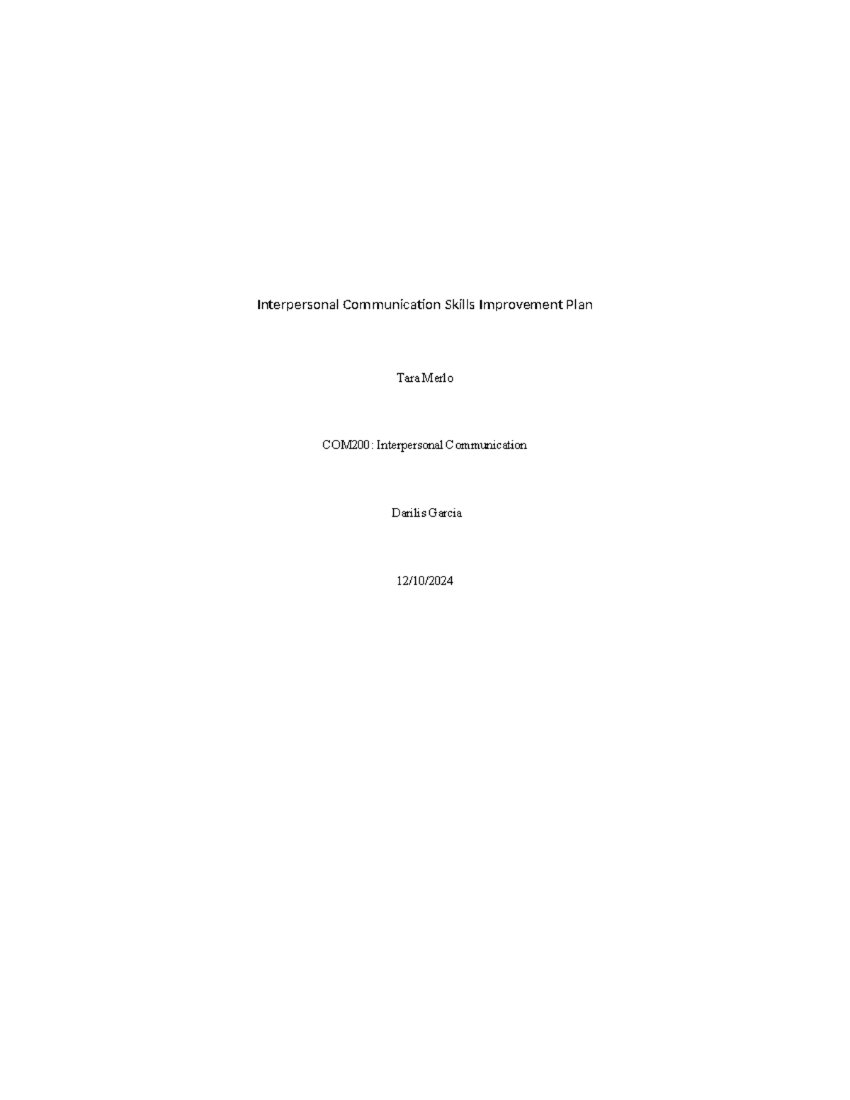 Com200 Week1 Assignment - Interpersonal Communication Skills ...