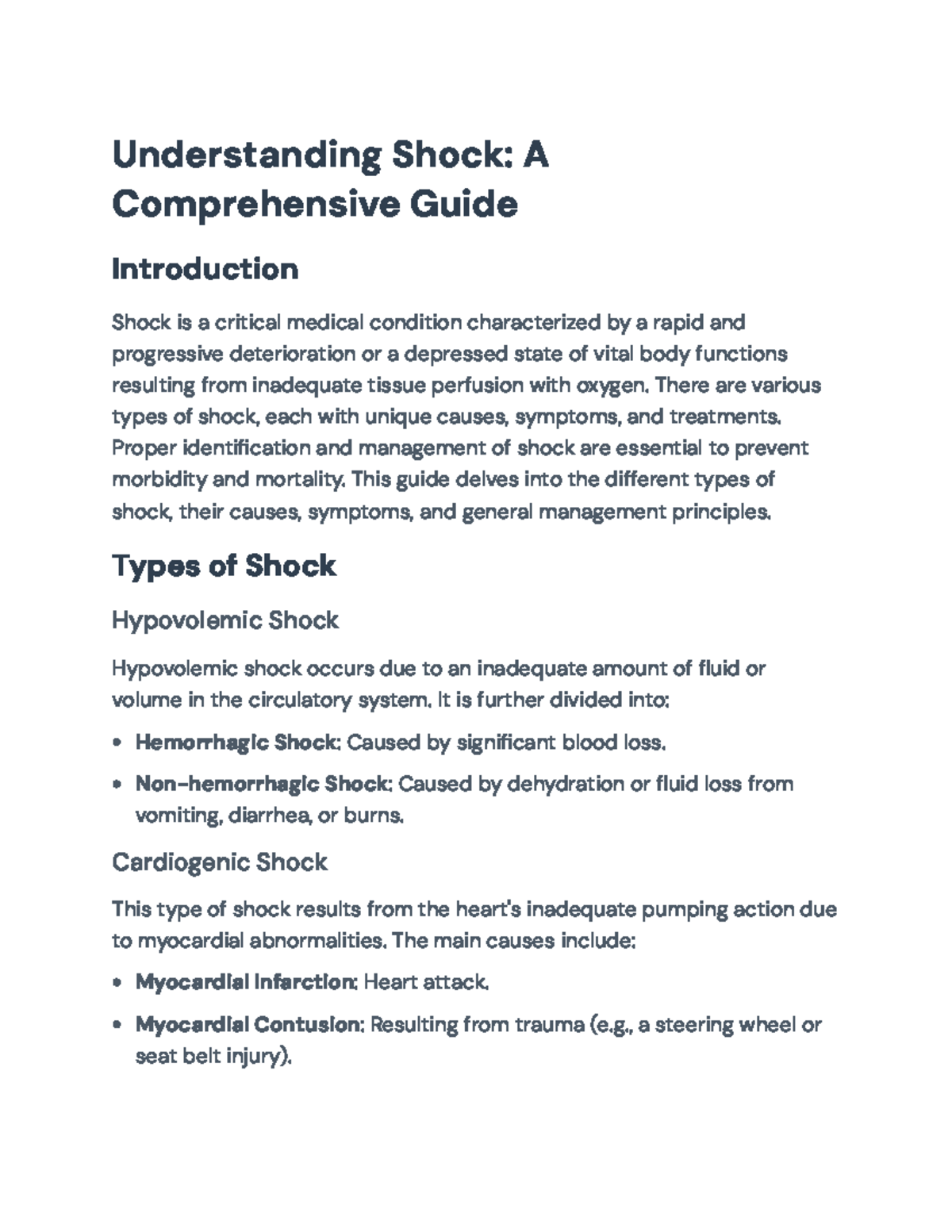 Understanding Shock: Types, Causes, and Management Principles ...