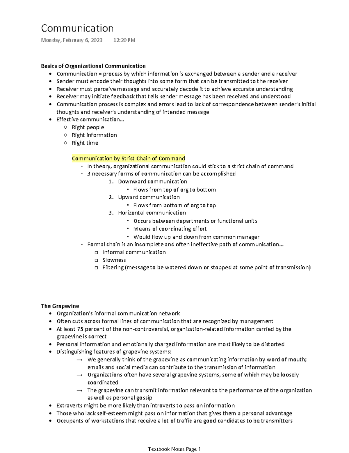 Communication - notes from textbook - Basics of Organizational ...
