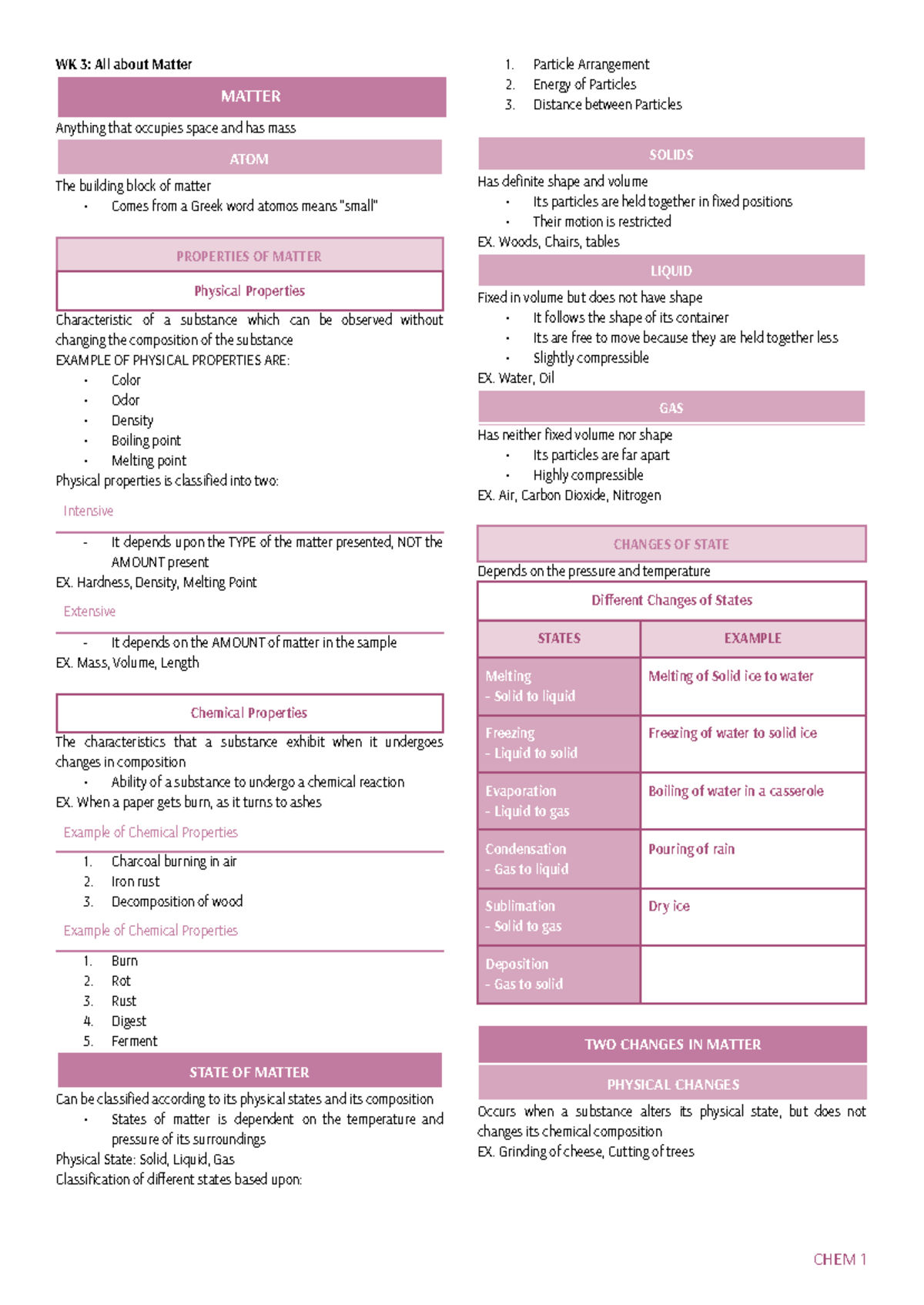 CHEM 1: Understanding Matter - Properties, States, and Changes - Studocu