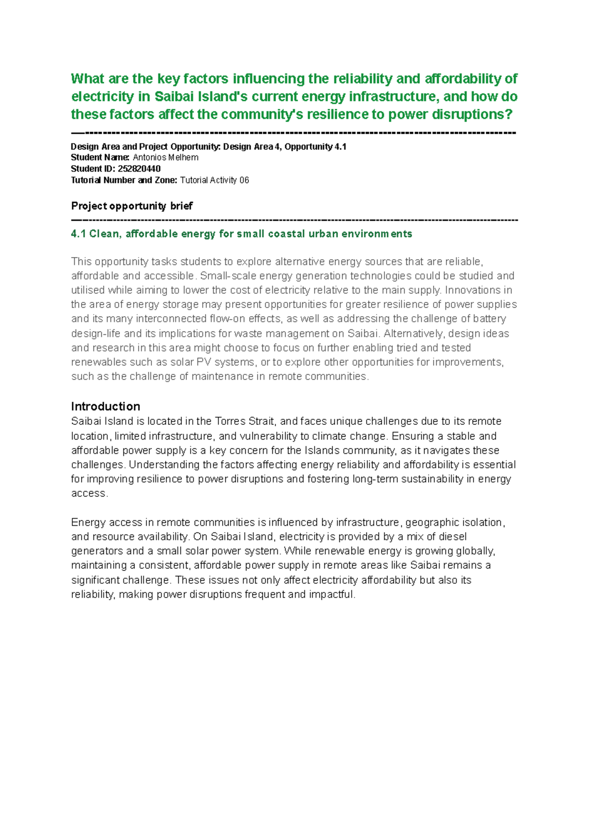 EWB Challenge Draft: Key Factors in Saibai's Energy Reliability ...
