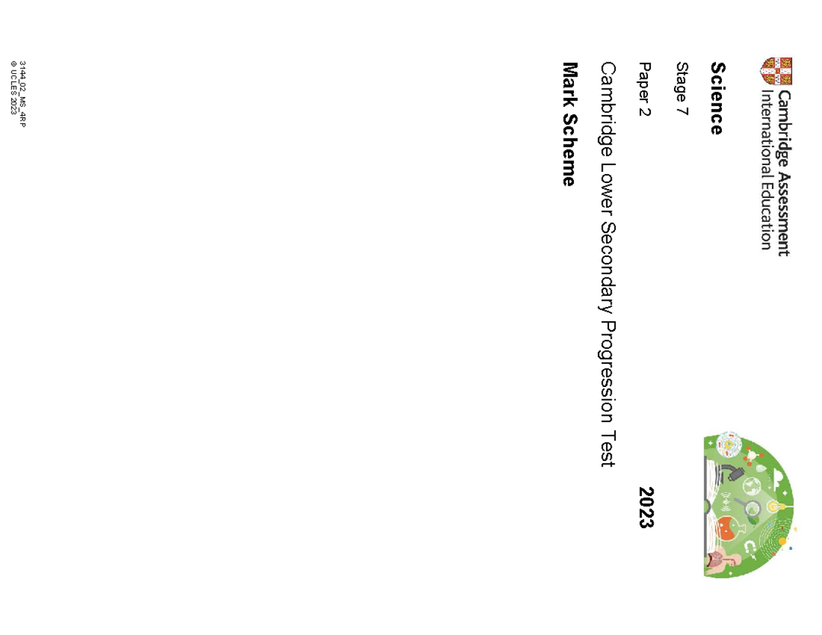 Science Stage 7 Paper 2 Mark Scheme 3144_02_MS_4RP UCLES 2023 - Studocu