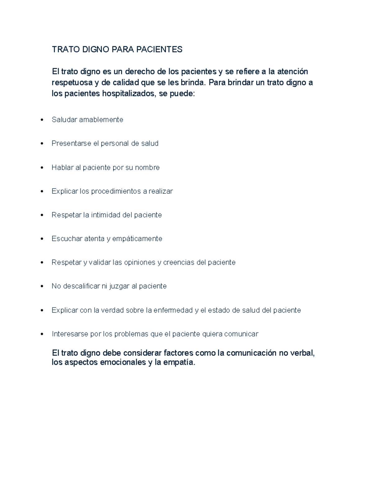 Trato Digno Para Pacientes - TRATO DIGNO PARA PACIENTES El trato digno ...