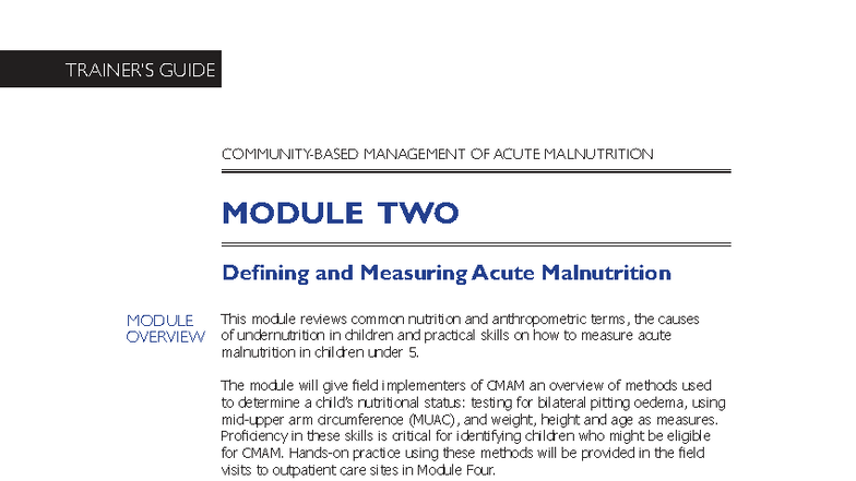 CMAM Training Module 2: Defining & Measuring Acute Malnutrition - Studocu