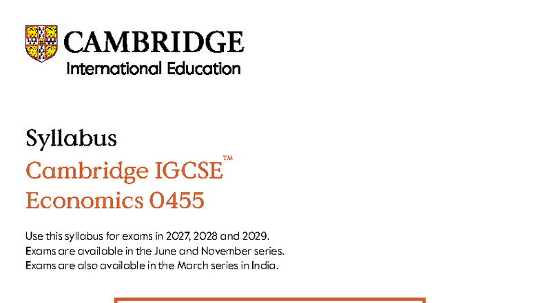 Cambridge IGCSE Economics 0455 Syllabus for 2027-2029 - Studocu