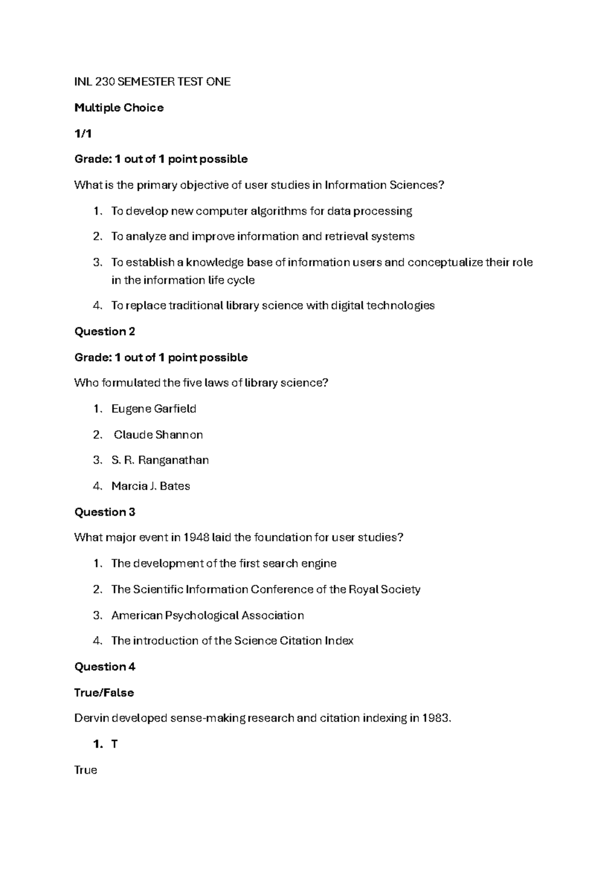 INL 230 Semester Test One: User Studies in Information Science - Studocu