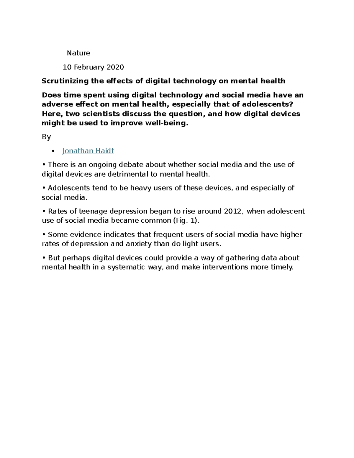 Digital technolgy under scrutiny - Nature 10 February 2020 Scrutinizing ...