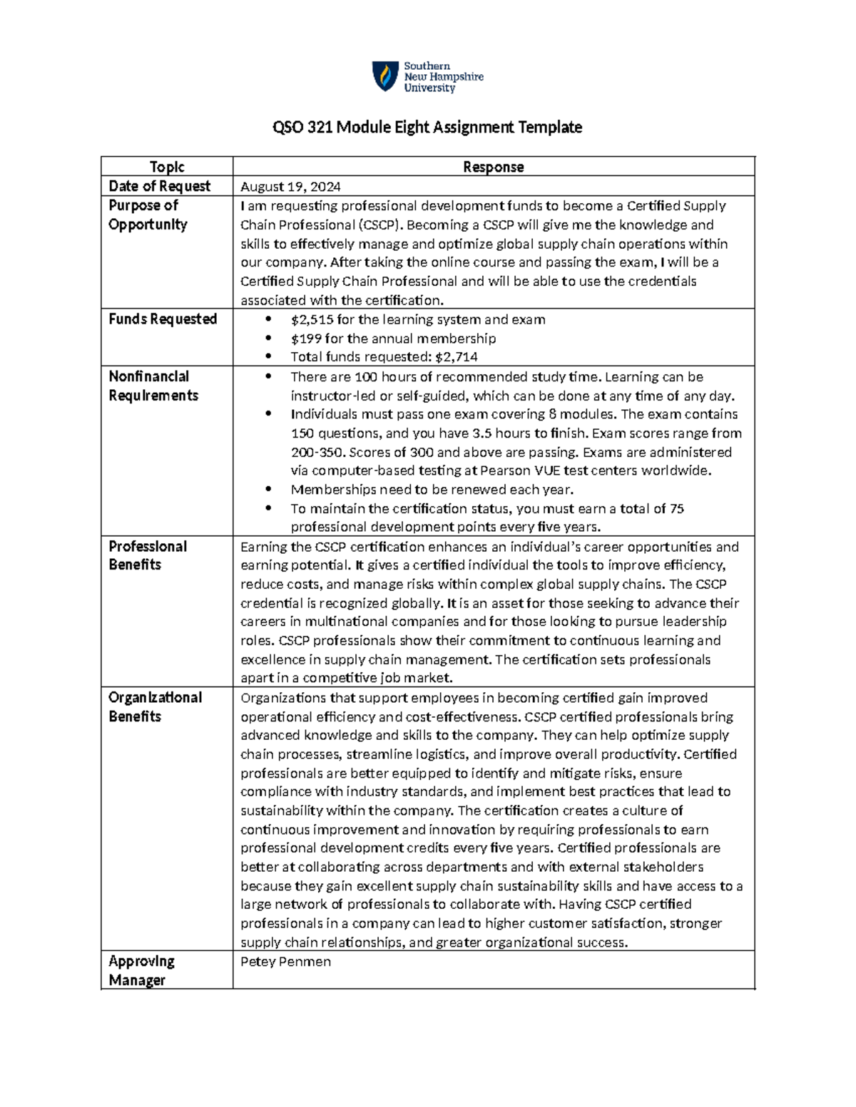 QSO 321 8-2 Assignment - Request for Professional Development Funds ...