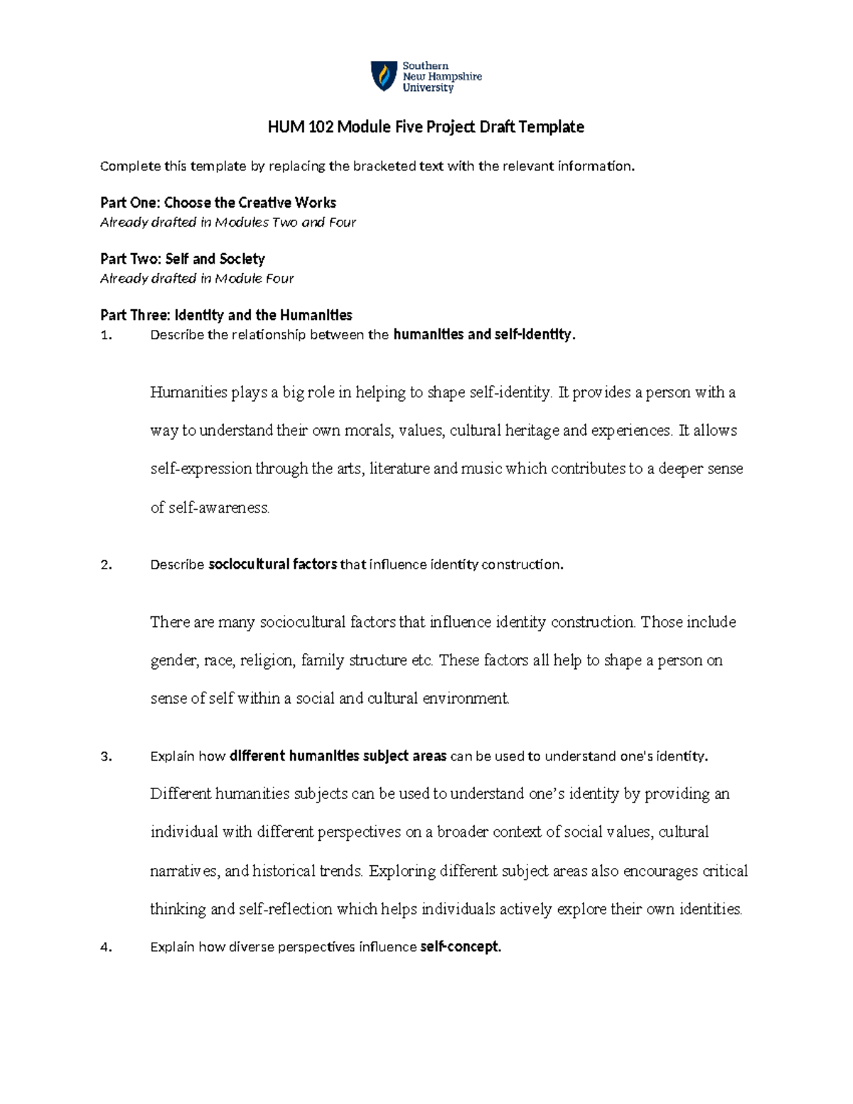 HUM 102 Module 5 Project Draft: Understanding Identity and Humanities ...