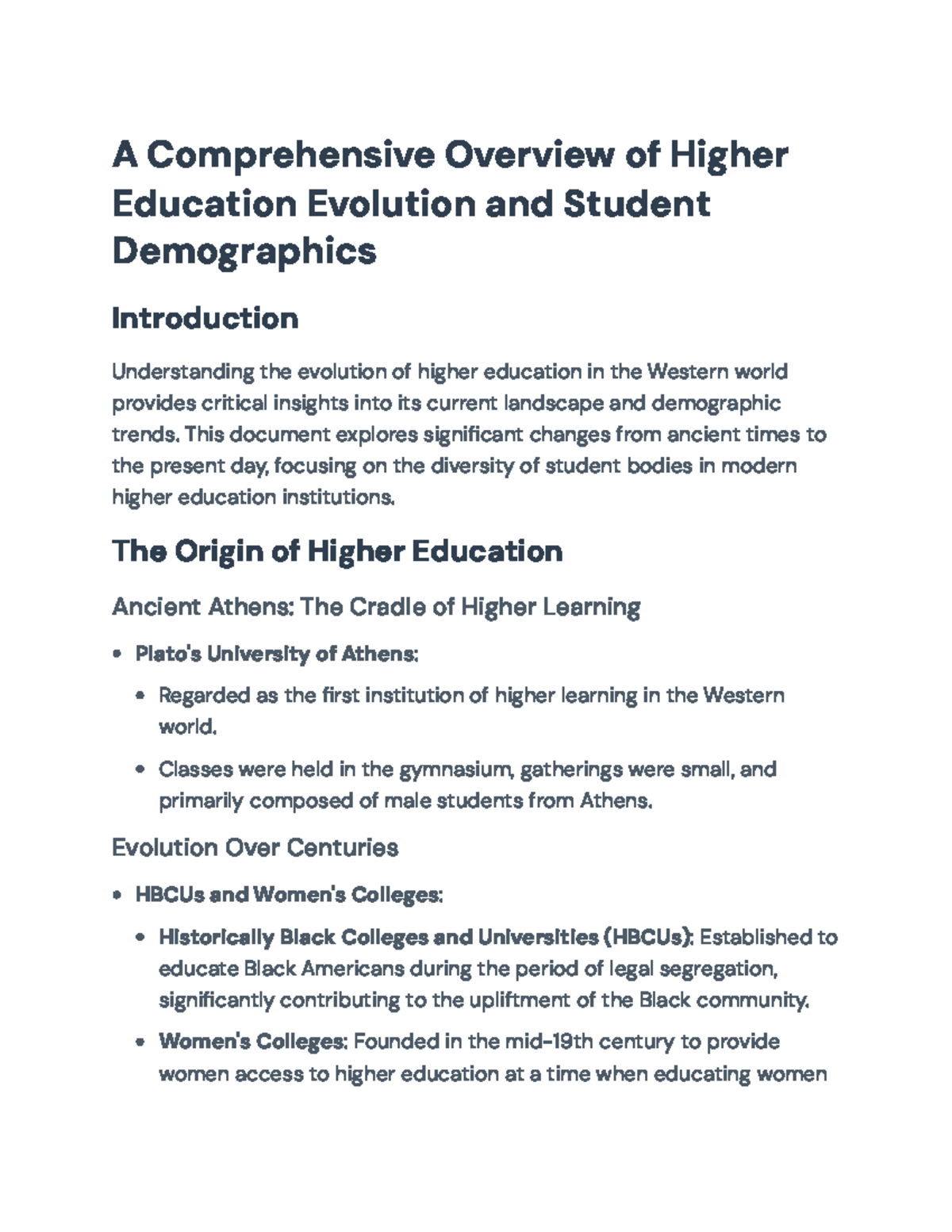 Evolution of Higher Education and Changing Student Demographics - A ...