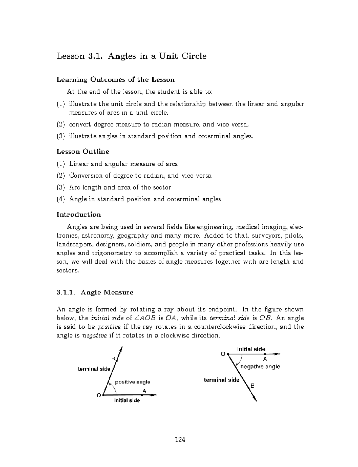 Trigonometry Unit Circle and Circulan Functions 1 4 - Lesson 3. Angles ...