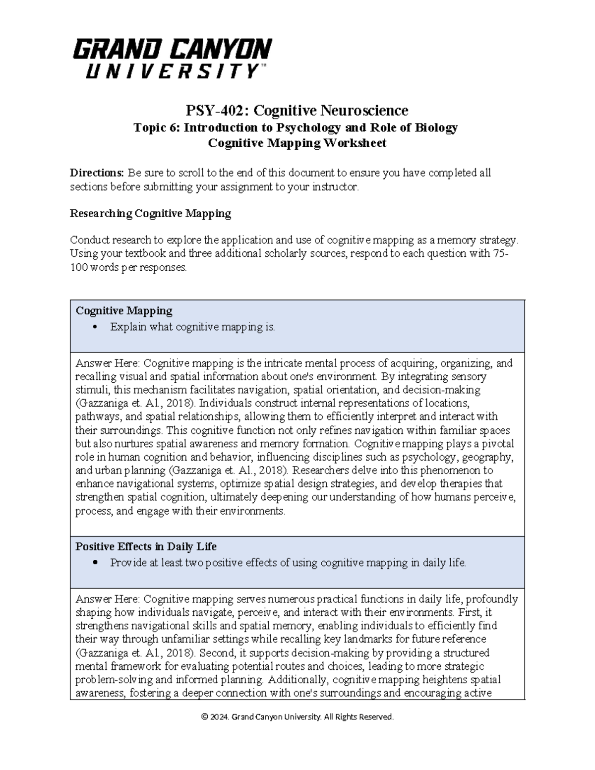 PSY 402 Cognitive Mapping - PSY-402: Cognitive Neuroscience Topic 6 ...