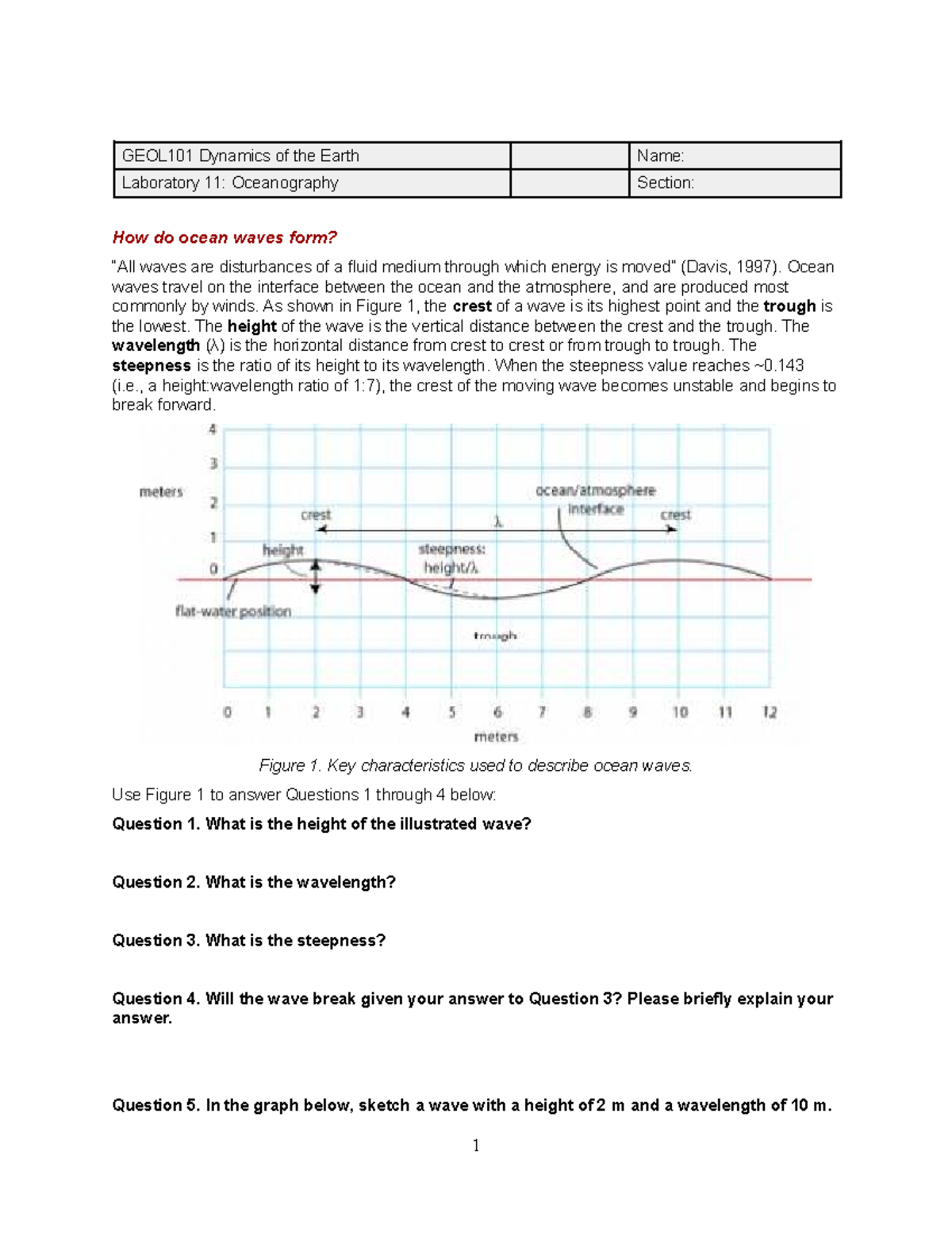 F23 GEOL101 Lab 11 - Oceanography Wave Dynamics and Questions - Studocu