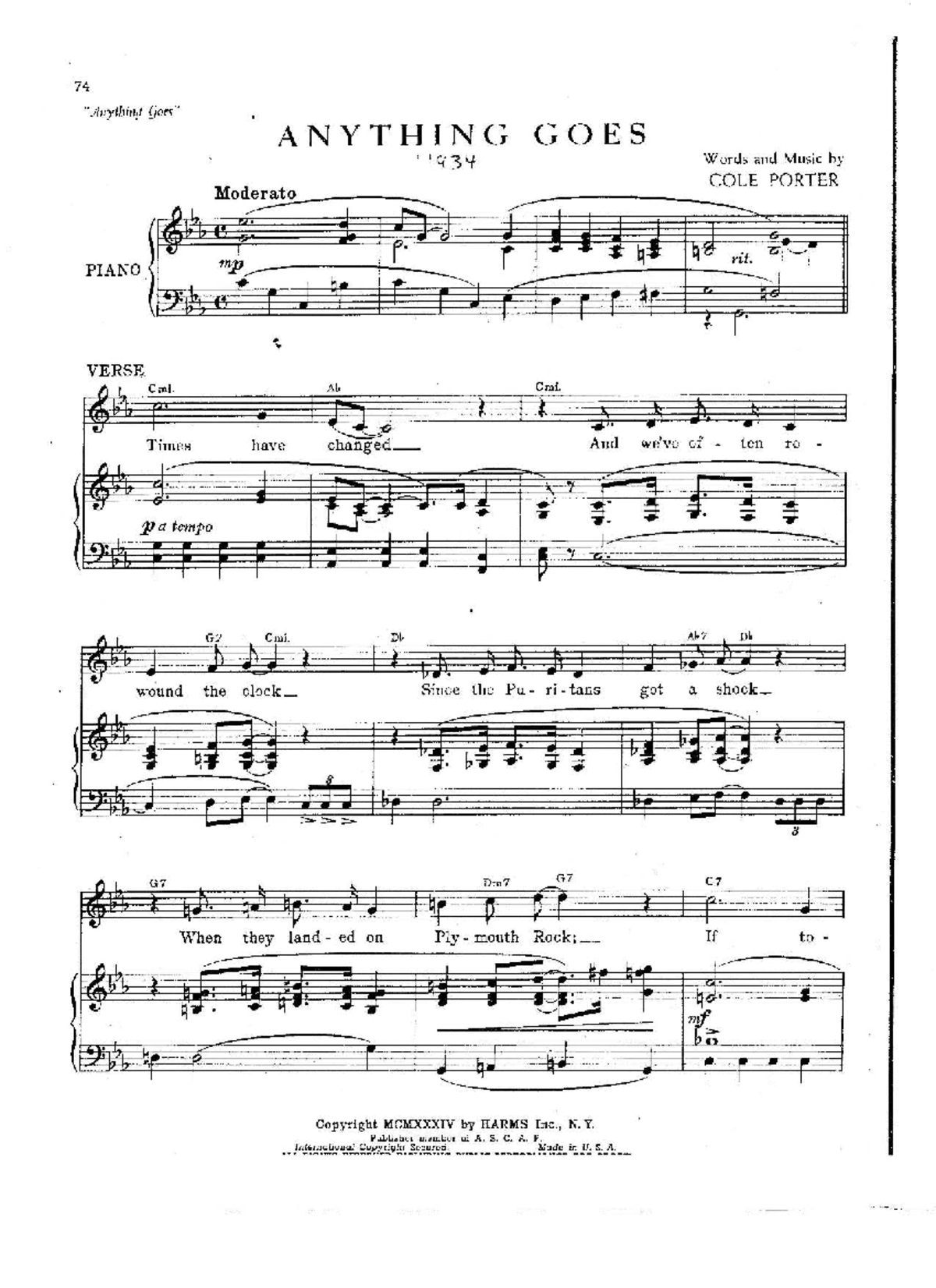 "74 PG R Words and Music: 'Anything Goes' by Cole Porter" - Studocu