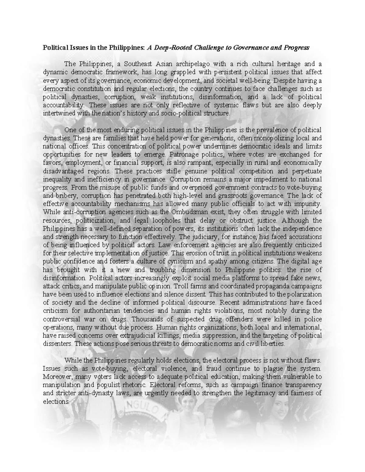 Political Issues in the Philippines: Governance Challenges & Reforms ...
