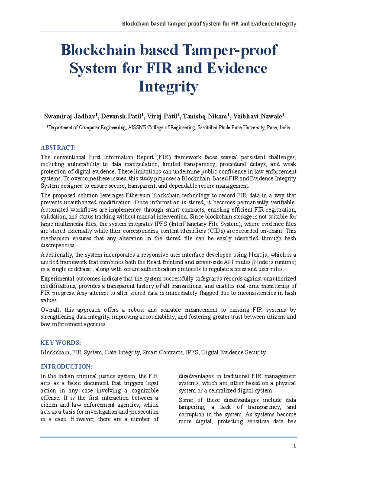 Blockchain-Based FIR Management System: Enhancing Evidence Integrity ...