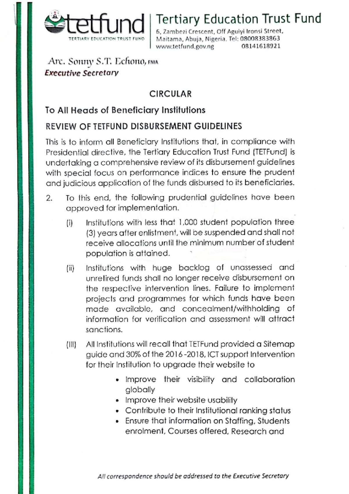 TETFund Circular: Review of Disbursement Guidelines 2025 - Studocu