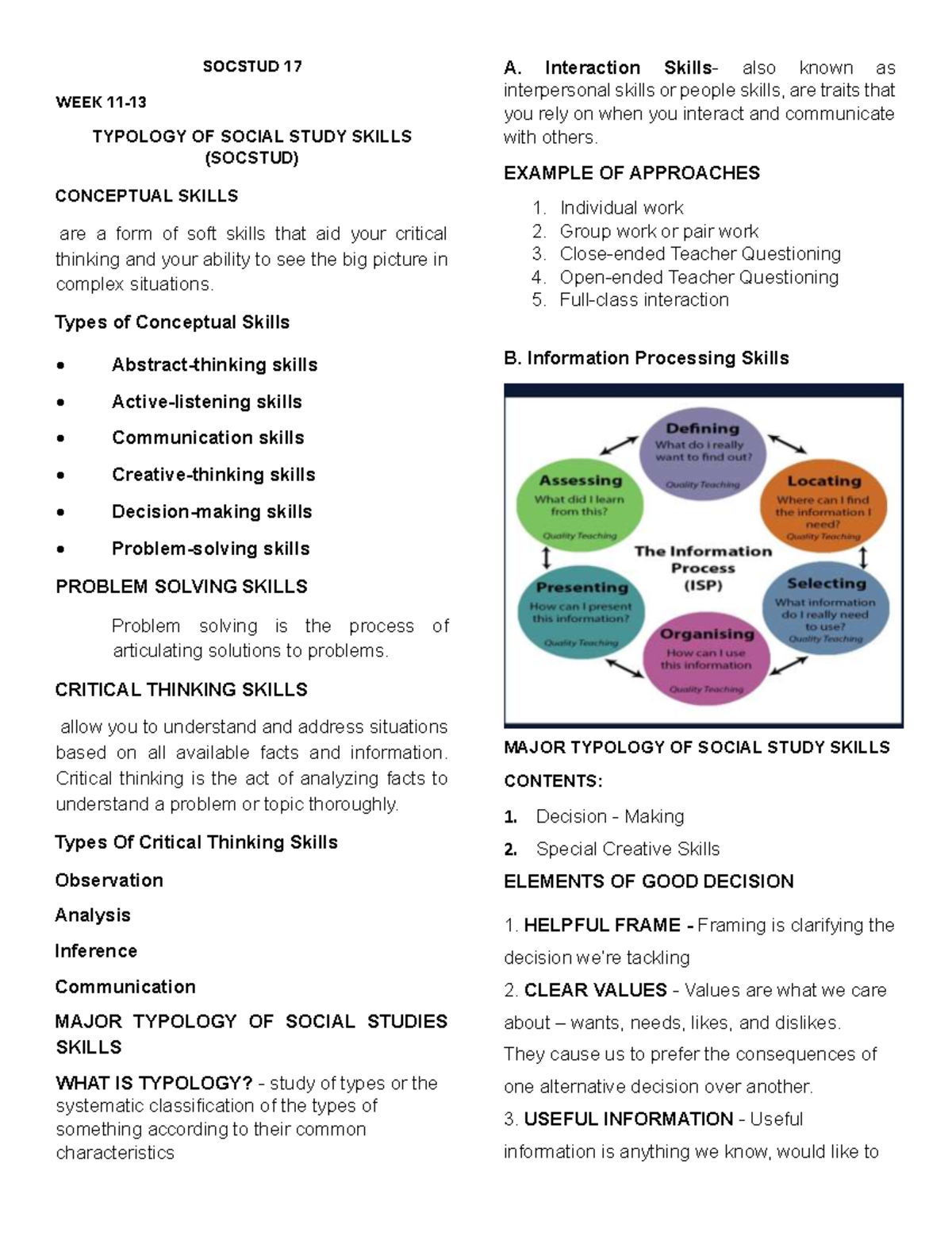 SOCSTUD 17&18 - Overview of Social Study Skills & Teaching Models - Studocu