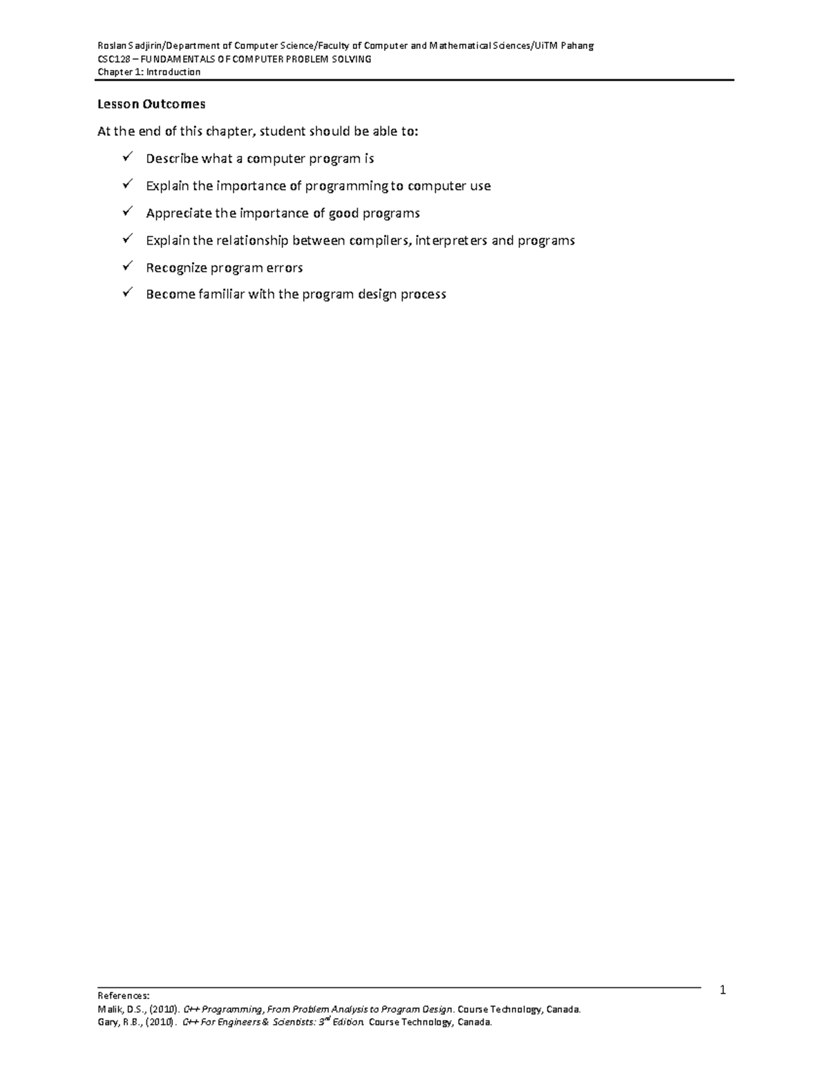 CSC128 - Fundamentals of Computer Problem Solving: Chapter 1 Overview - Studocu