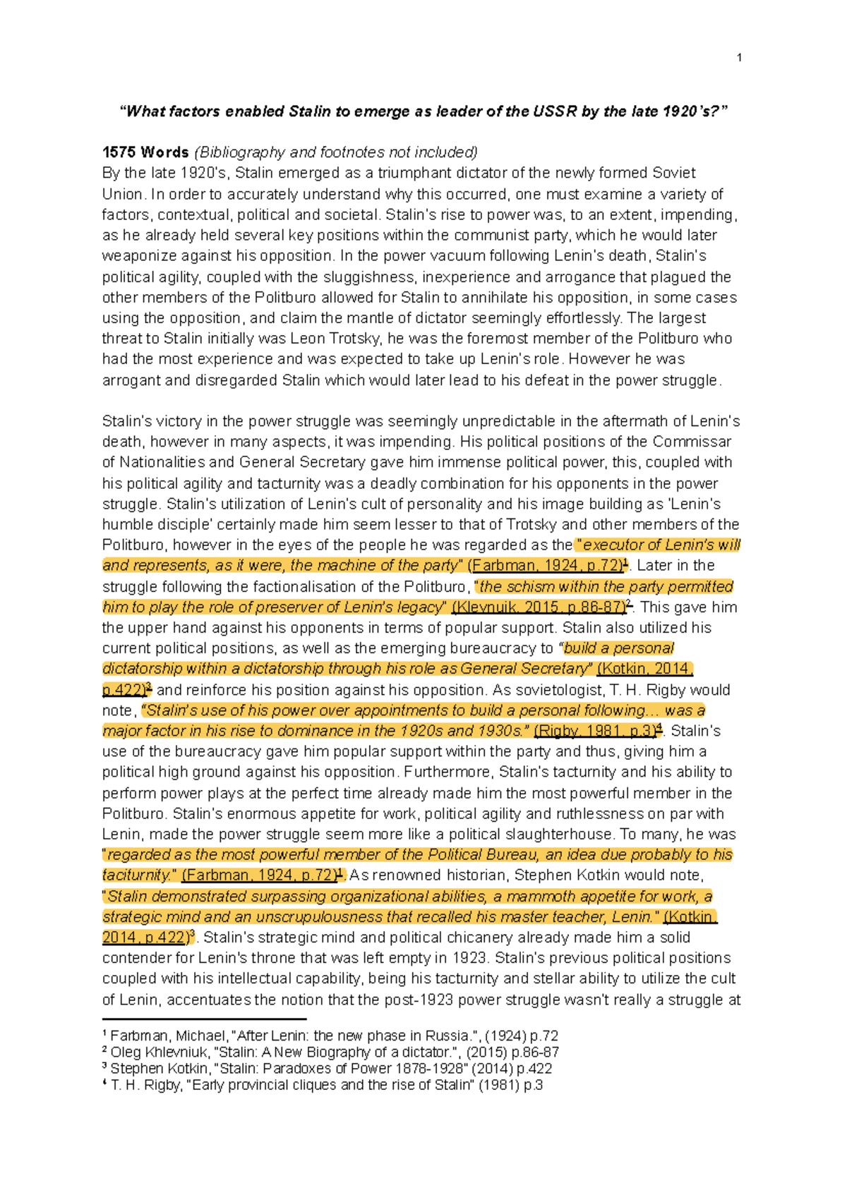 Essay on Rise To Power (Stalin) - “What factors enabled Stalin to ...