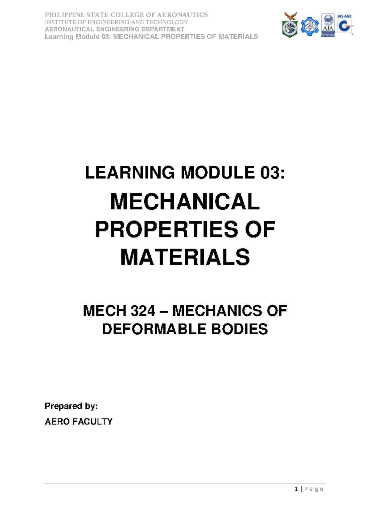 [MECH 324] Learning Module 03: Mechanical Properties of Materials - Studocu