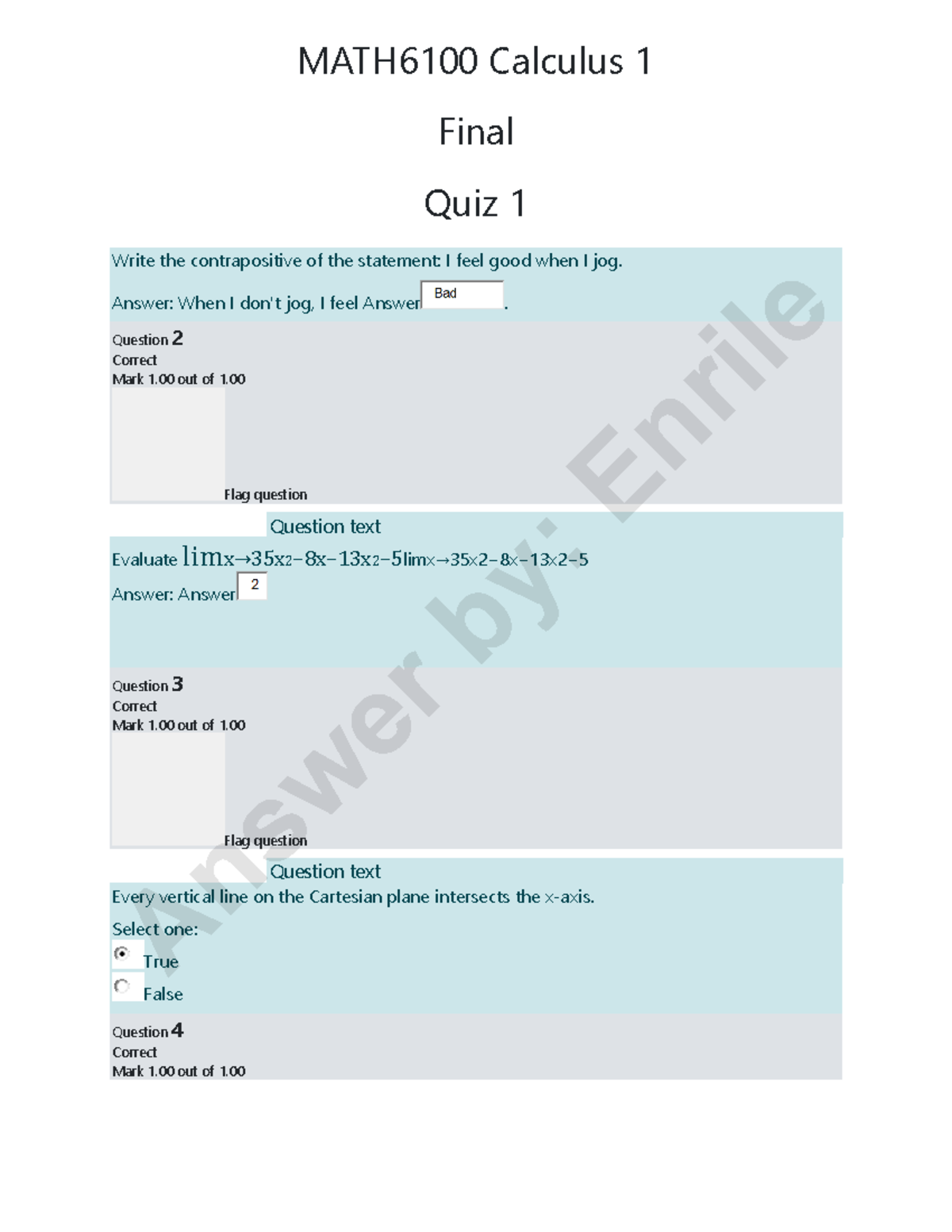 MATH6100 Calculus 1 Final Quiz 1 & 2 Solutions and Explanations - Studocu
