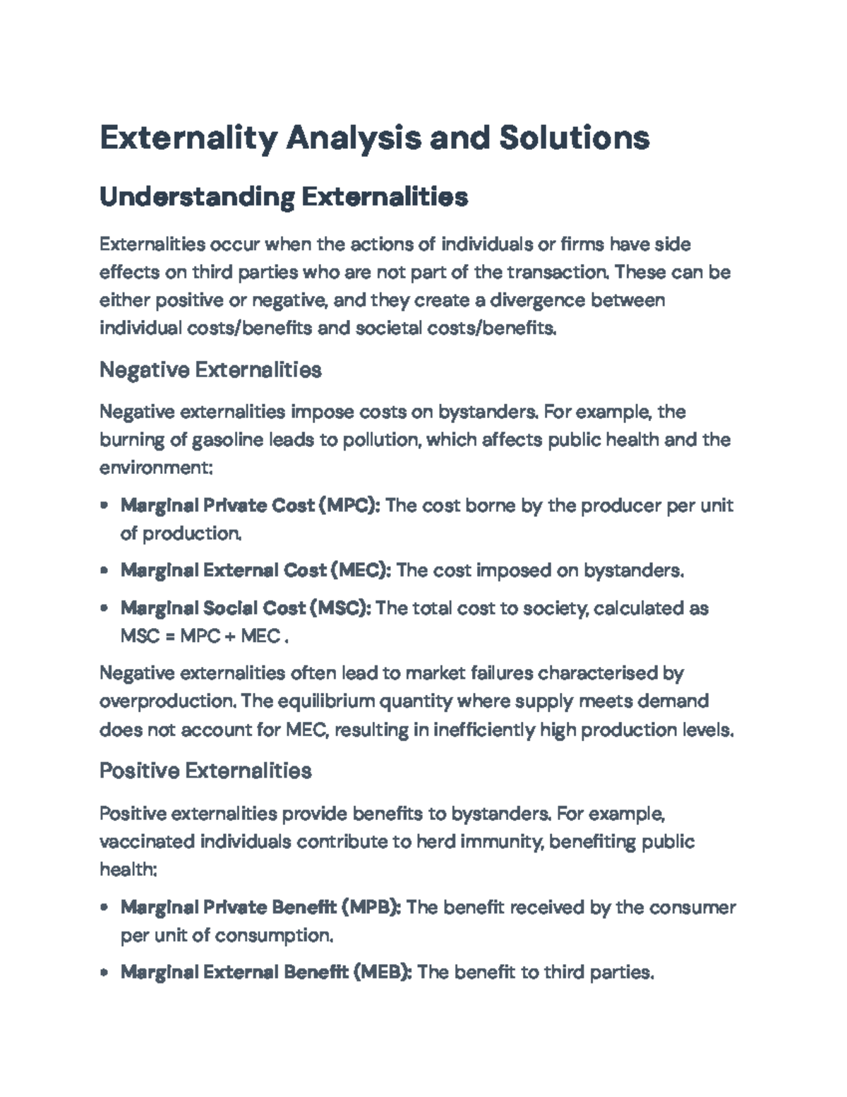 ECON 301: Externality Analysis & Policy Solutions Overview - Studocu