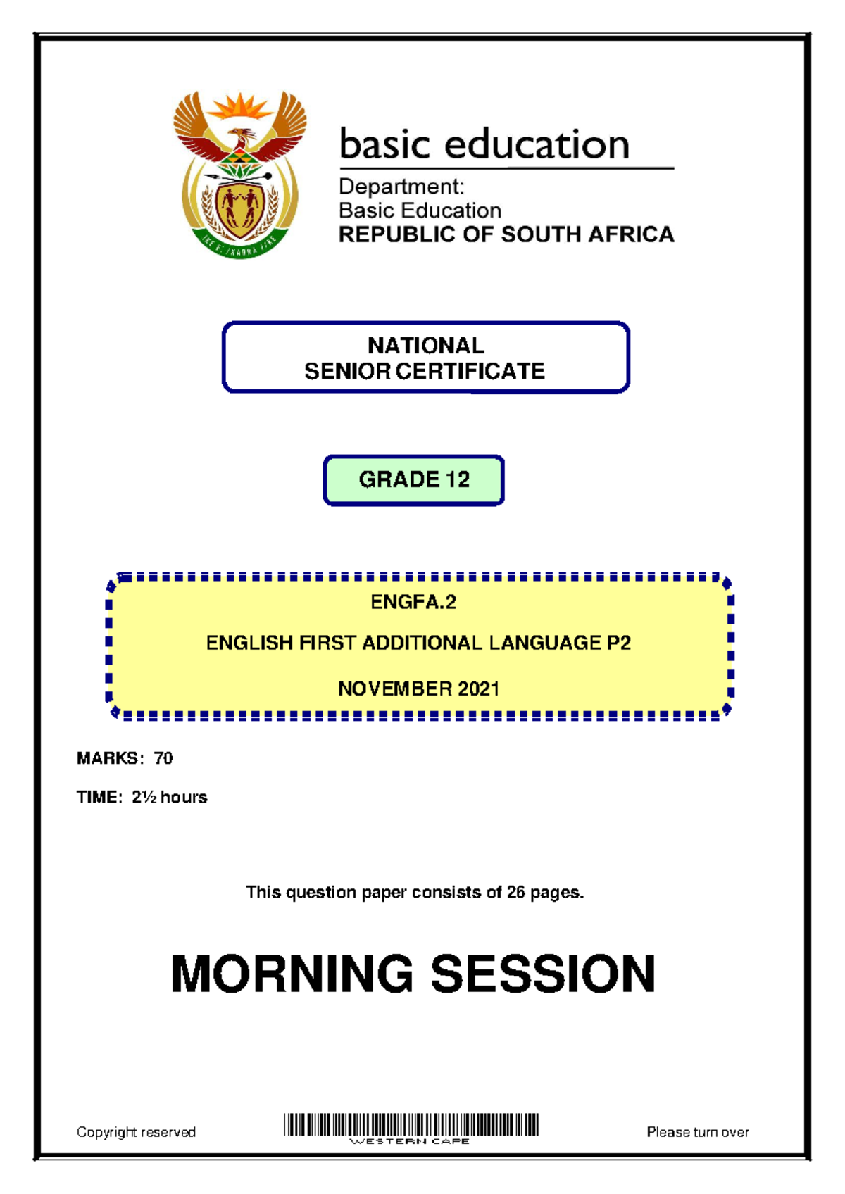 English FAL P2 Nov 2021 - Past Question Paper and Marking Guide - Studocu